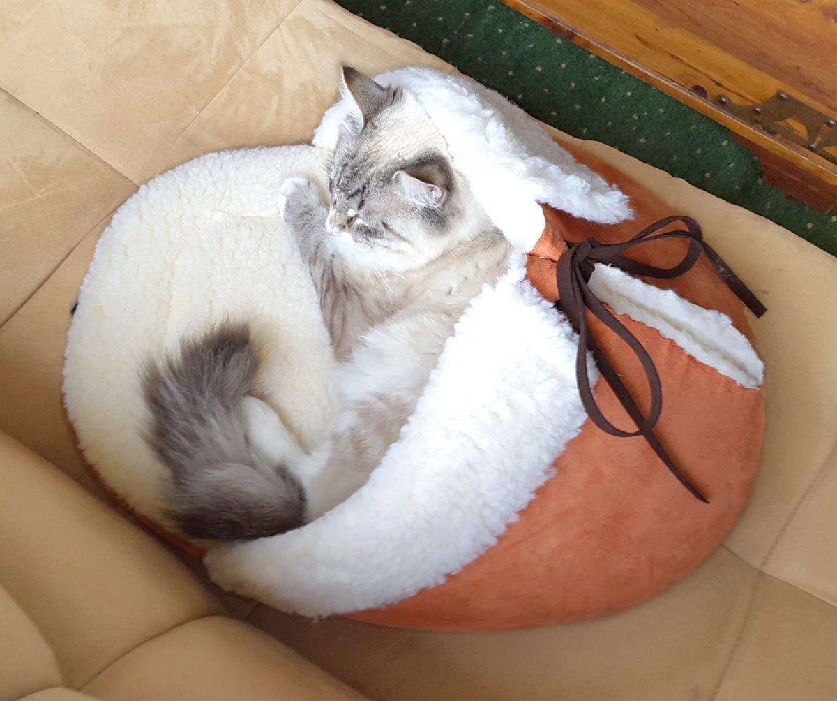 Giant Slipper Cat Bed in Orange Suede- 100% vegan materials – Napping JoJo